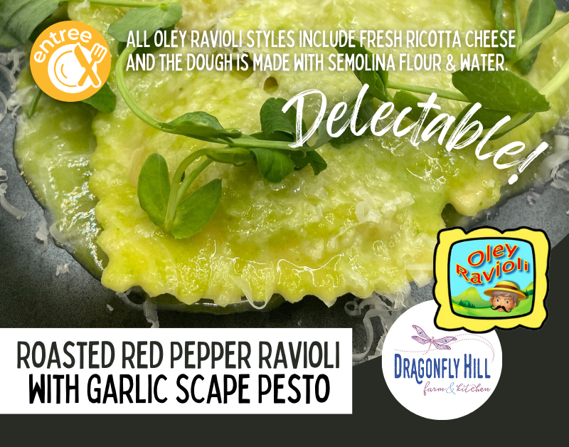 Roasted Red Pepper Ravioli With Garlic Scape Pesto - Easton Farmers' Market
